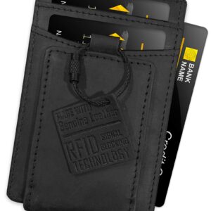 Fidelo Minimalist Wallet For Men - Slim Card Holder Wallet With a Powerful Magnetic Money Clip & RFID Blocking. This Pocket Clip Wallet is Made Out Of Full Grain Genuine Leather - Crazy Horse Black