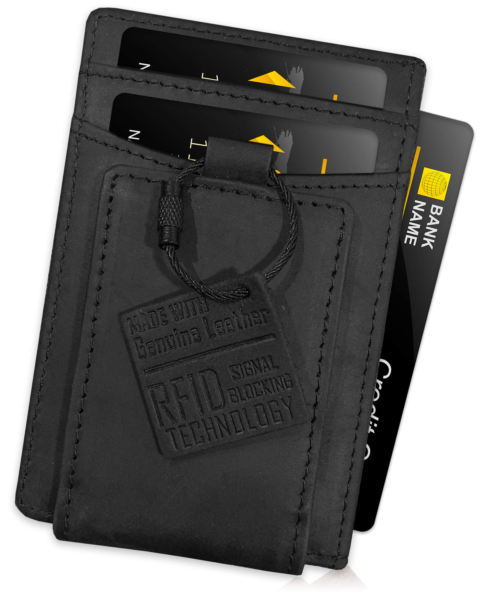 Fidelo Minimalist Wallet For Men - Slim Card Holder Wallet With a Powerful Magnetic Money Clip & RFID Blocking. This Pocket Clip Wallet is Made Out Of Full Grain Genuine Leather - Crazy Horse Black