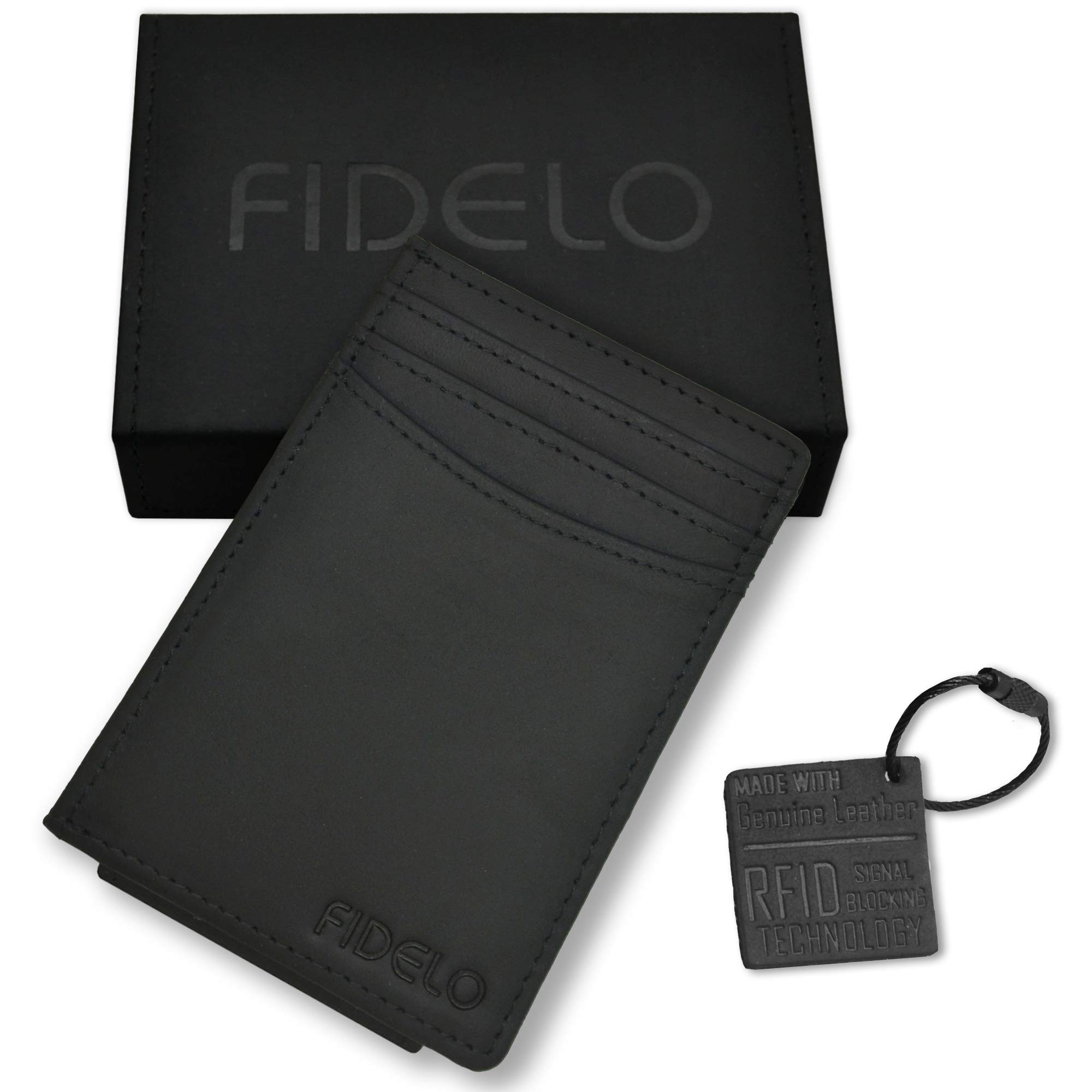 Fidelo Minimalist Wallet For Men - Slim Card Holder Wallet With a Powerful Magnetic Money Clip & RFID Blocking. This Pocket Clip Wallet is Made Out Of Full Grain Genuine Leather - Crazy Horse Black