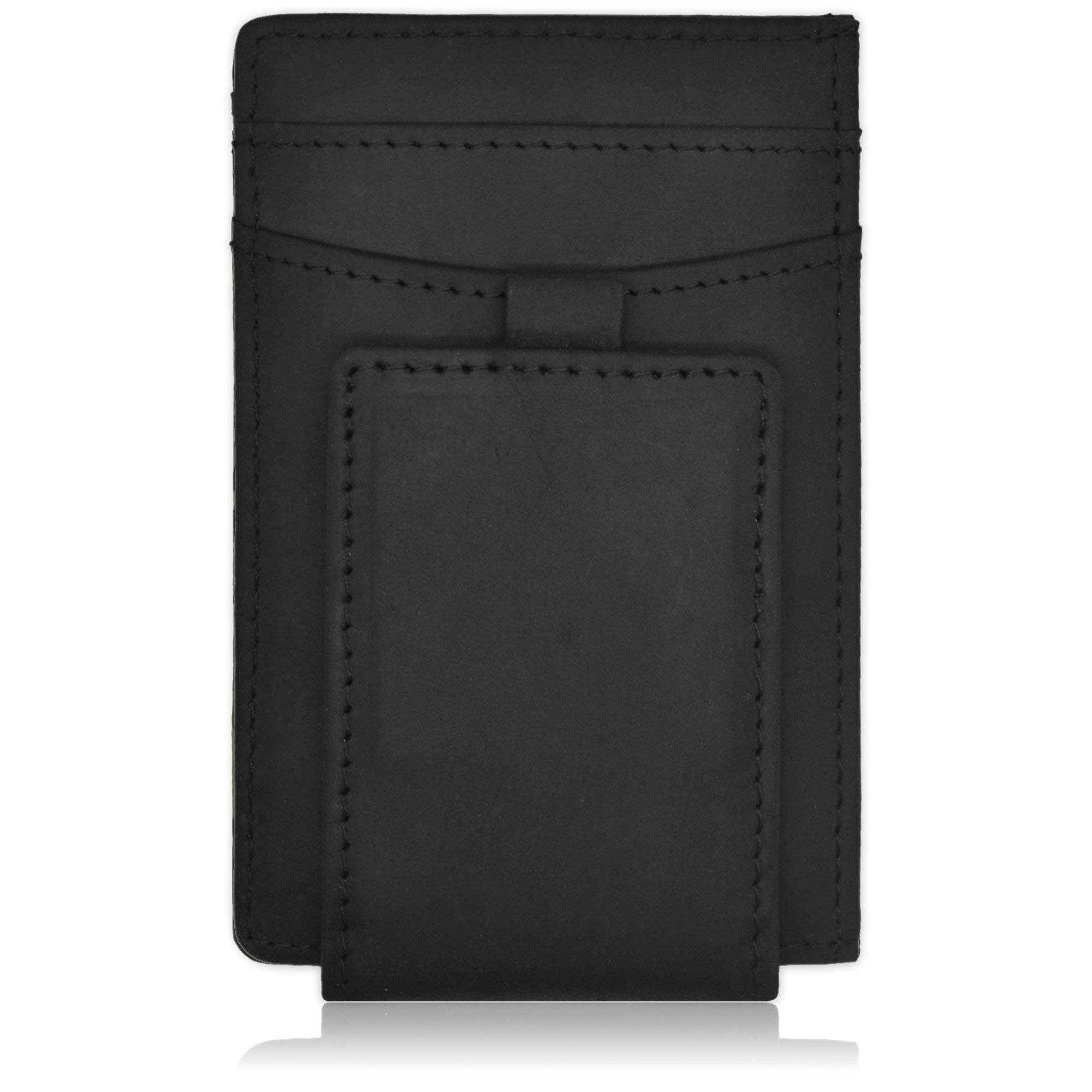 Fidelo Minimalist Wallet For Men - Slim Card Holder Wallet With a Powerful Magnetic Money Clip & RFID Blocking. This Pocket Clip Wallet is Made Out Of Full Grain Genuine Leather - Crazy Horse Black