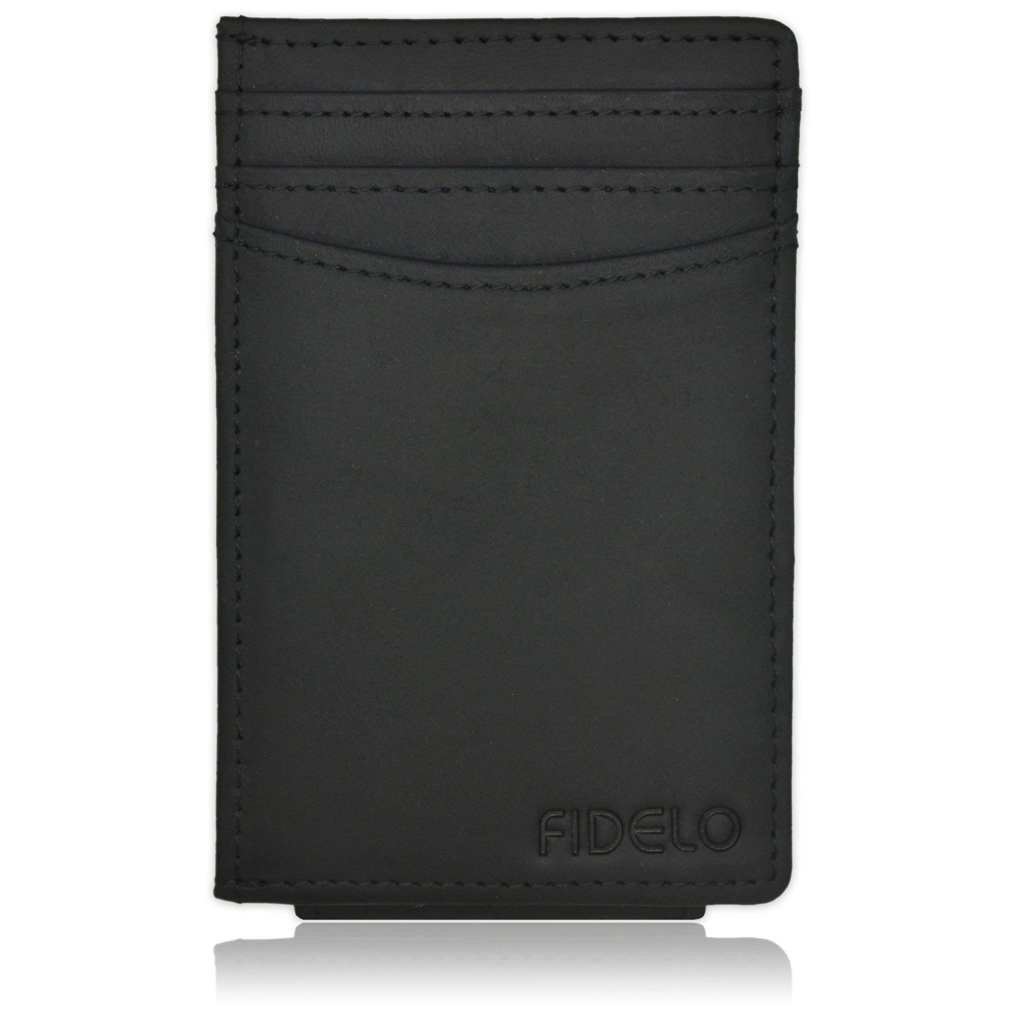 Fidelo Minimalist Wallet For Men - Slim Card Holder Wallet With a Powerful Magnetic Money Clip & RFID Blocking. This Pocket Clip Wallet is Made Out Of Full Grain Genuine Leather - Crazy Horse Black