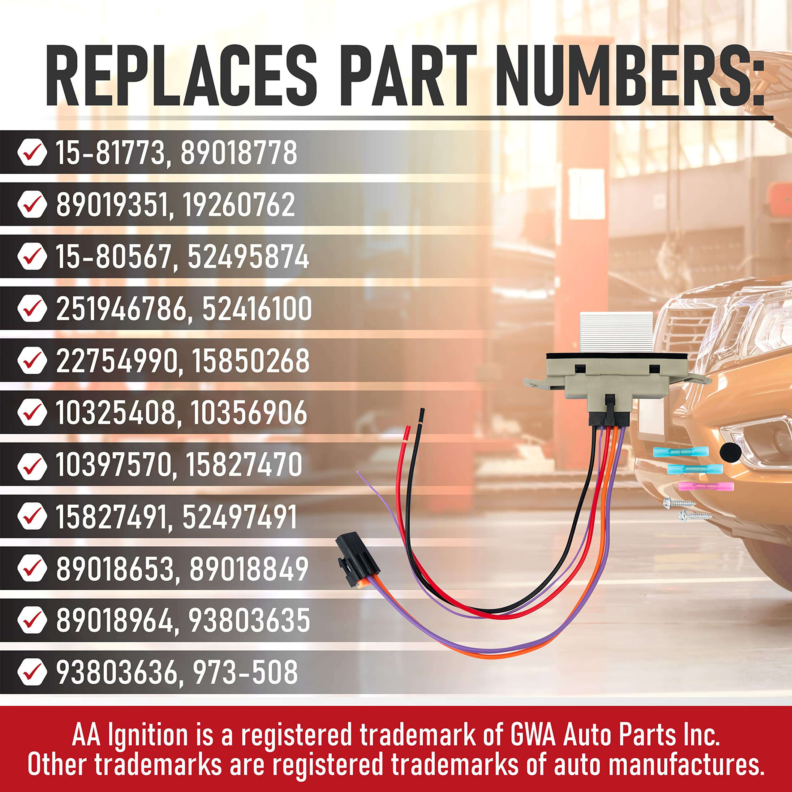 HVAC Blower Motor Resistor Complete Kit with Harness - Replaces 15 81773, 89018778, 89019351, 1581773, 15-81773 Compatible with Chevy, GMC Vehicles - Silverado, Tahoe, Suburban, Sierra, Yukon XL