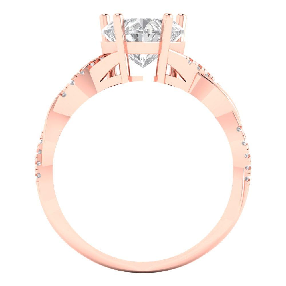 2.1 Ct Heart Cut Clear Simulated Diamond 14K Rose Gold Solitaire with Accents Engagement Promise Bridal Ring Size 5.5