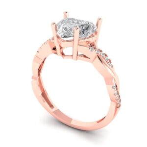 2.1 Ct Heart Cut Clear Simulated Diamond 14K Rose Gold Solitaire with Accents Engagement Promise Bridal Ring Size 5.5