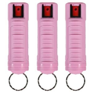 police magnum pepper spray keychain self defense belt clips- tactical safety key chain protection- made in the usa-3 pack soft pink inj