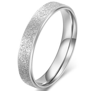 fashion month womens 4mm stainless steel sand blast finish silver wedding band engagement white gold lady ring size 6