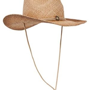 TOP HEADWEAR Outback Women's Cowboy Hat Tea Stained Shapeable Raffia Straw, Tan