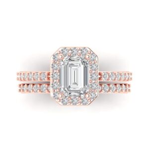 2.22 ct emerald cut clear simulated diamond 14k rose gold halo solitaire w/accents wedding engagement promise ring size 6.5