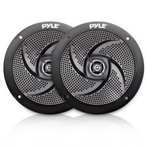 pyle marine speakers - 4 inch 2 way waterproof and weather resistant outdoor audio stereo sound system with 100 watt power and low profile slim style design - 1 pair - plmrs4b (black)