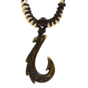 hawaiian jewelry manu makau style resin fish hook necklace with hawaii koa wood bead