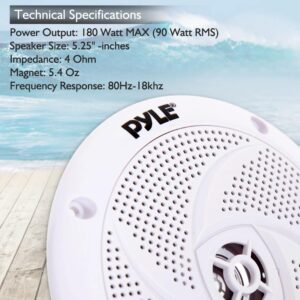 Pyle Marine Speakers - 5.25 Inch 2 Way Waterproof and Weather Resistant Outdoor Audio Stereo Sound System with 180 Watt Power and Low Profile Slim Style - 1 Pair - PLMRS5W (White)