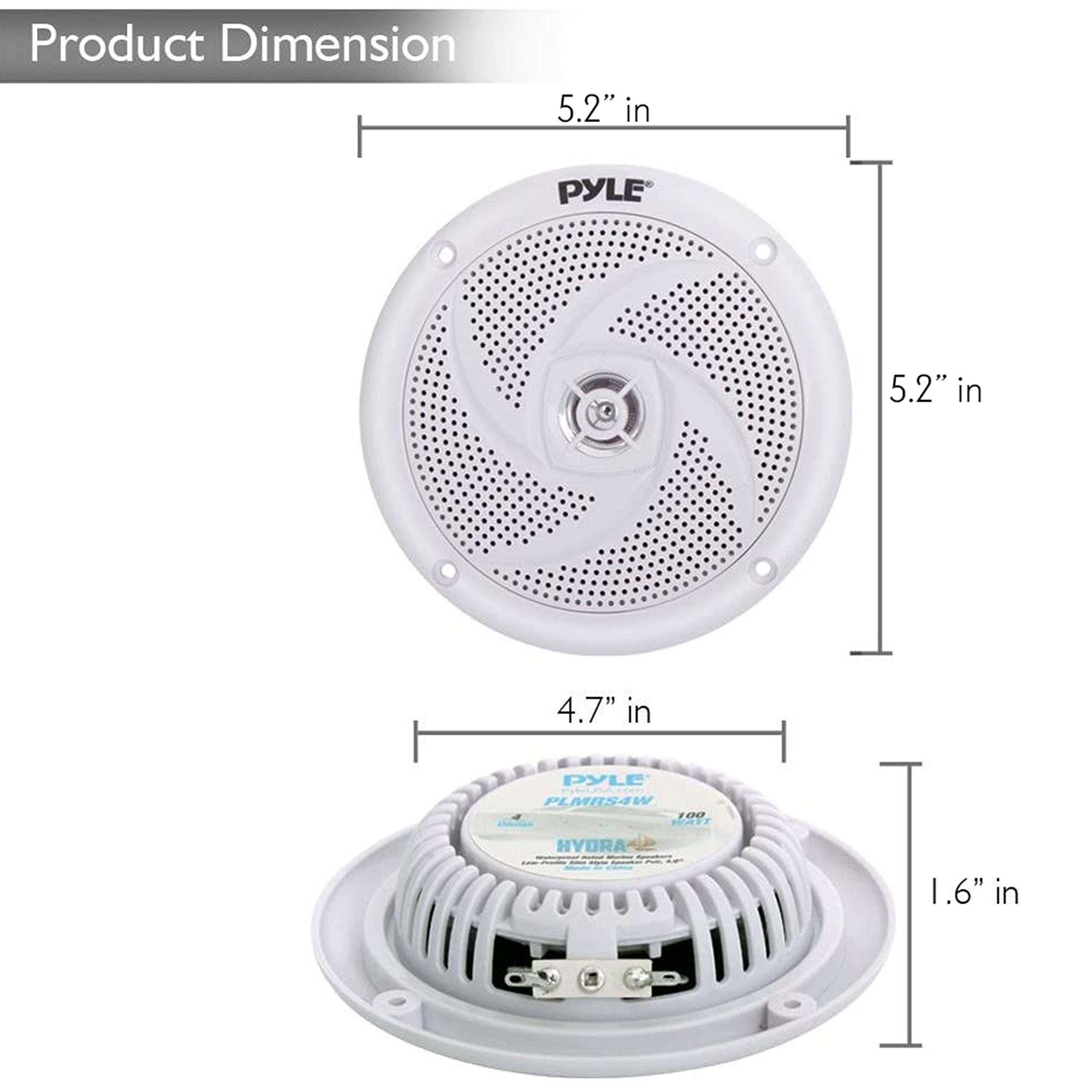 Pyle Marine Speakers - 4 Inch 2 Way Waterproof and Weather Resistant Outdoor Audio Stereo Sound System with 100 Watt Power and Low Profile Slim Style Design - 1 Pair - PLMRS4W (White)