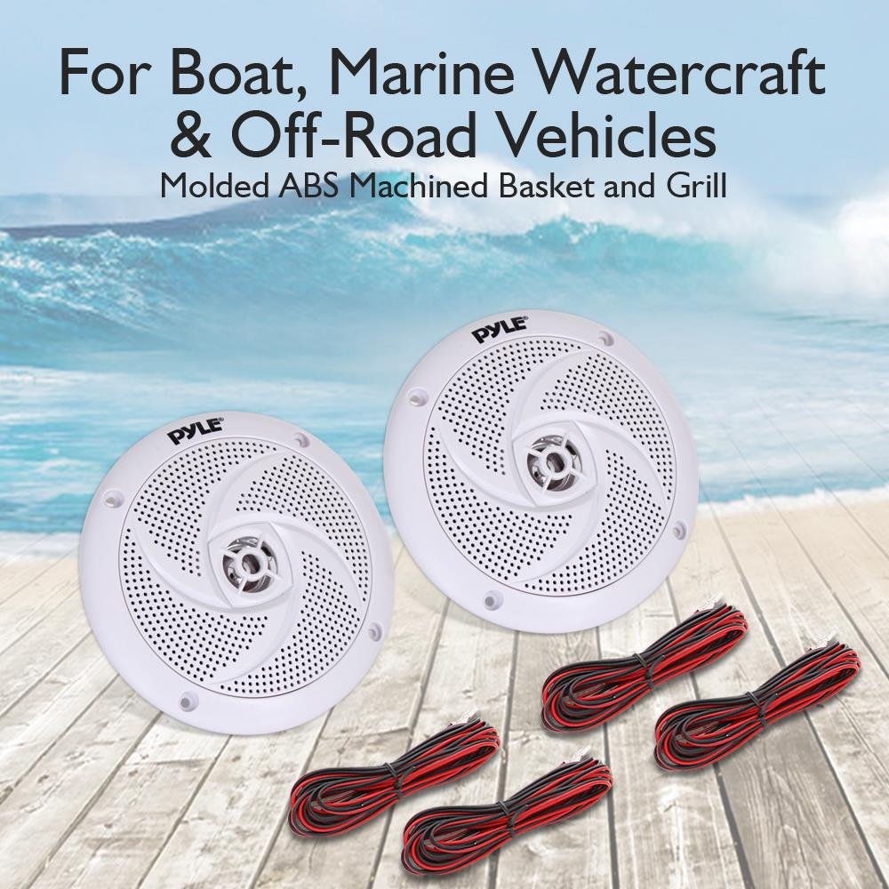 Pyle Marine Speakers - 4 Inch 2 Way Waterproof and Weather Resistant Outdoor Audio Stereo Sound System with 100 Watt Power and Low Profile Slim Style Design - 1 Pair - PLMRS4W (White)