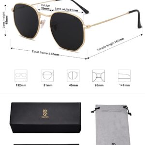 SOJOS Small Square Polarized Sunglasses for Men and Women Polygon Mirrored Lens SJ1072 Gold Frame/Grey Lens