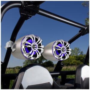 Pyle Marine Speakers - 5.25 Inch Waterproof IP44 Rated Wakeboard Tower and Weather Resistant Outdoor Audio Stereo Sound System with Built-in LED Lights - 1 Pair in Silver (PLMRWB50L)