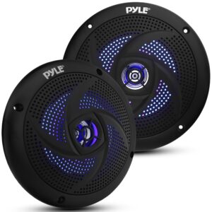 pyle marine speakers - 5.25 inch 2 way waterproof and weather resistant outdoor audio stereo sound system with led lights, 180 watt power and low profile slim style - 1 pair - plmrs53bl (black)