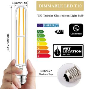 NOVELUX 7.3 Inch E26 Led Bulb 60 watt Dimmable,2700k Soft White Edison Bulbs,6W Tubular T10 Long Clear Glass Light Bulb for Rustic Pendant,Industrial Pipe,Wall Sconces,Chandeliers(4 Pack)