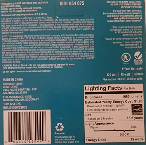 100W Equivalent Daylight A19 Energy Star and Dimmable LED Light Bulb (2-Pack) (Packaging may vary)