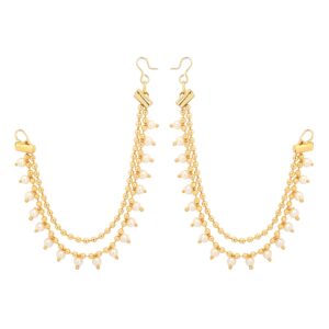 jwellmart indian bollywood gold plated faux pearl ear chains for earring support traditional jewelry