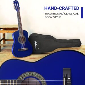 ADM Beginner Acoustic Classical Guitar 30 Inch Nylon Strings Wooden Guitar Bundle Kit for Kid Boy Girl Student Youth Guitarra Online Lessons with Gig Bag, Strap, Tuner, Extra Strings, Picks,Blue