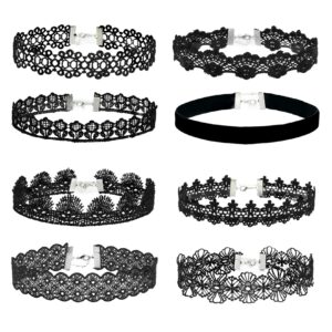 milakoo 8 pcs women black lace choker 1.2" width necklace for women best gifts