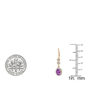 Dazzlingrock Collection 14K 6X4 MM Each Oval Amethyst & Round Diamond Ladies Halo Dangling Drop Earrings, Rose Gold