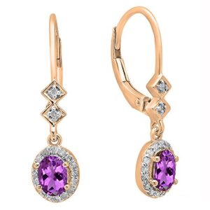 dazzlingrock collection 14k 6x4 mm each oval amethyst & round diamond ladies halo dangling drop earrings, rose gold