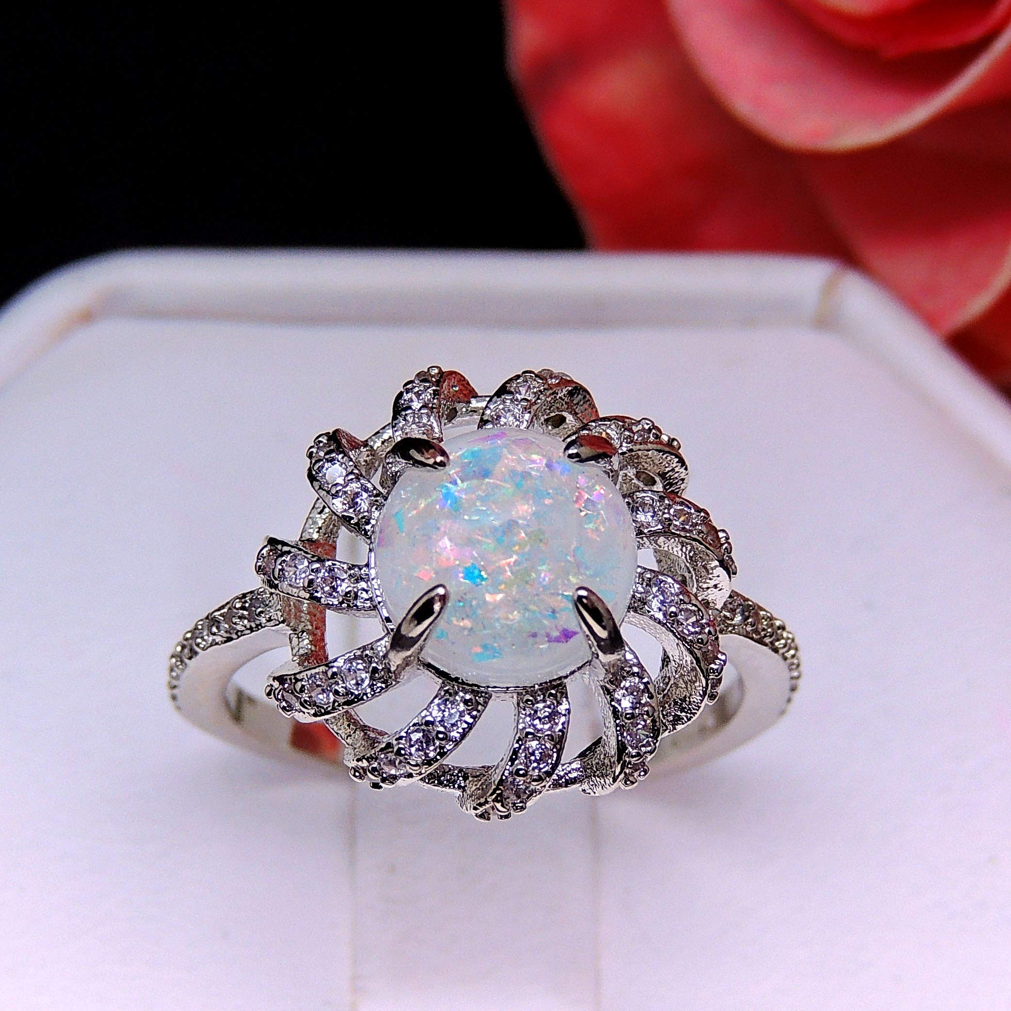 Ginger Lyne Collection Mckayla Simulated Fire Opal with Clear Accents Ring Size 7