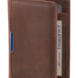 SERMAN BRANDS - Wallets for Men Slim Mens leather RFID Blocking Minimalist Card Front Pocket Bifold Travel Thin (Texas Brown 5.0)