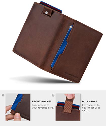 SERMAN BRANDS - Wallets for Men Slim Mens leather RFID Blocking Minimalist Card Front Pocket Bifold Travel Thin (Texas Brown 5.0)