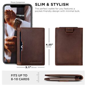 SERMAN BRANDS - Wallets for Men Slim Mens leather RFID Blocking Minimalist Card Front Pocket Bifold Travel Thin (Texas Brown 5.0)