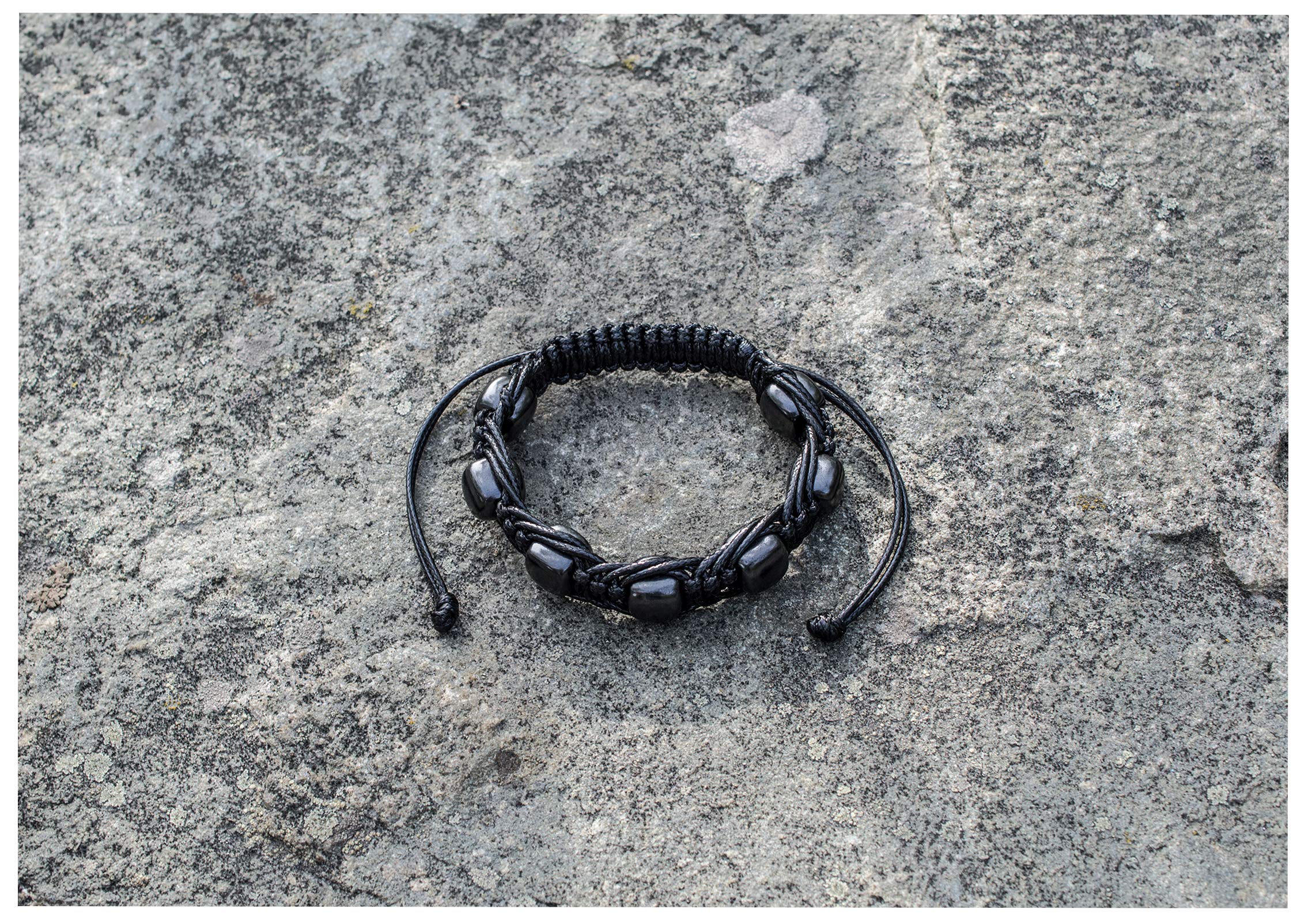 Wallystone Gems Shungite Bracelets - Arachne Black - for Mens - Woman - Brided Dense Beaded - Adjust Wirst Size - Each one has a Certificate of Authenticity