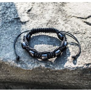 Wallystone Gems Shungite Bracelets - Arachne Black - for Mens - Woman - Brided Dense Beaded - Adjust Wirst Size - Each one has a Certificate of Authenticity