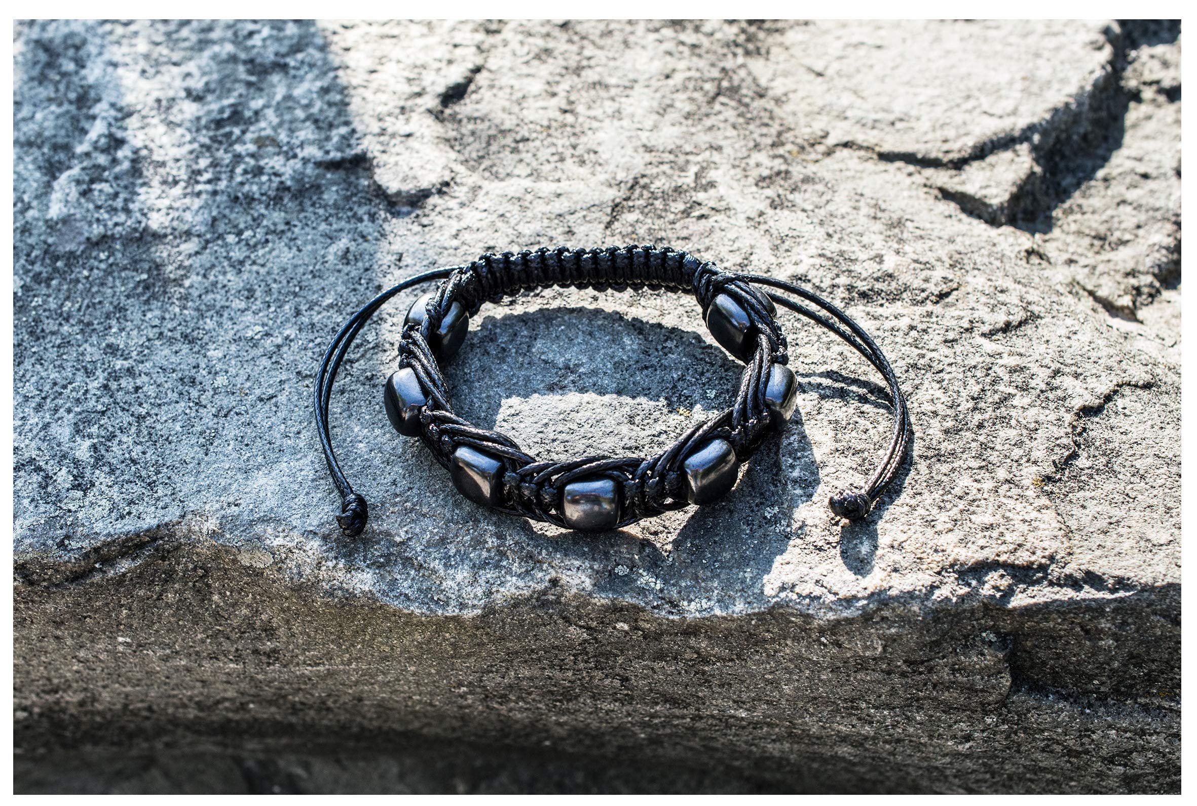 Wallystone Gems Shungite Bracelets - Arachne Black - for Mens - Woman - Brided Dense Beaded - Adjust Wirst Size - Each one has a Certificate of Authenticity