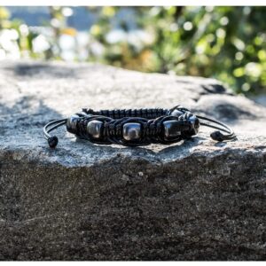 Wallystone Gems Shungite Bracelets - Arachne Black - for Mens - Woman - Brided Dense Beaded - Adjust Wirst Size - Each one has a Certificate of Authenticity