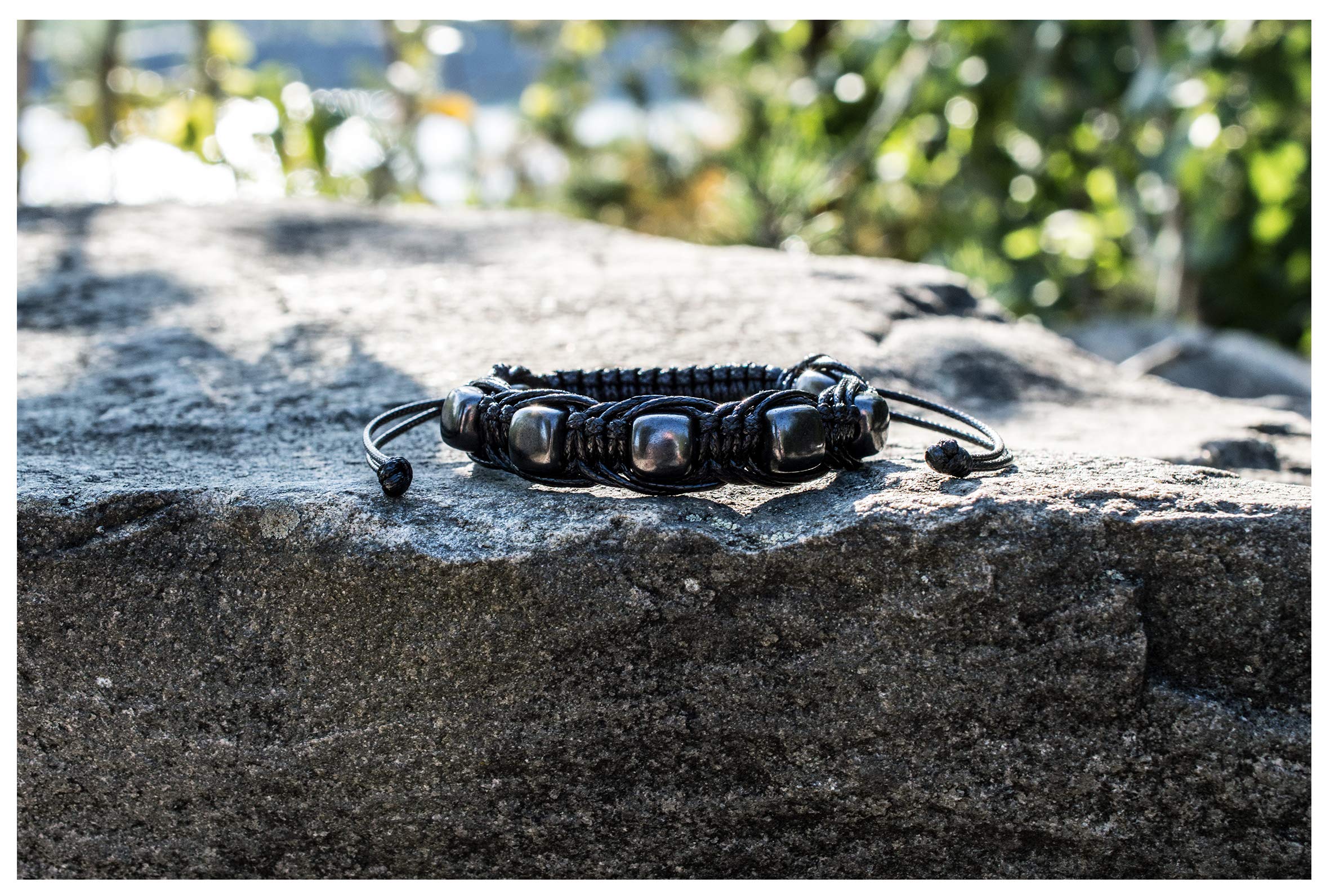 Wallystone Gems Shungite Bracelets - Arachne Black - for Mens - Woman - Brided Dense Beaded - Adjust Wirst Size - Each one has a Certificate of Authenticity