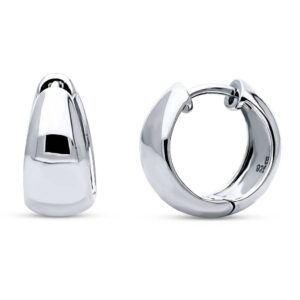 berricle sterling silver small fashion hoop huggie earrings for women, rhodium plated 0.55"