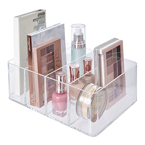 STORi 4-Compartment Clear Plastic Organizer | Rectangular Divided Makeup and Vanity Storage Bin | Use Upright for Eyeshadow Palettes | Round Corner Design | Made in USA