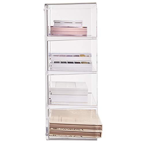 STORi 4-Compartment Clear Plastic Organizer | Rectangular Divided Makeup and Vanity Storage Bin | Use Upright for Eyeshadow Palettes | Round Corner Design | Made in USA