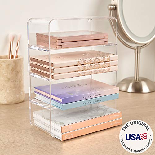 STORi 4-Compartment Clear Plastic Organizer | Rectangular Divided Makeup and Vanity Storage Bin | Use Upright for Eyeshadow Palettes | Round Corner Design | Made in USA