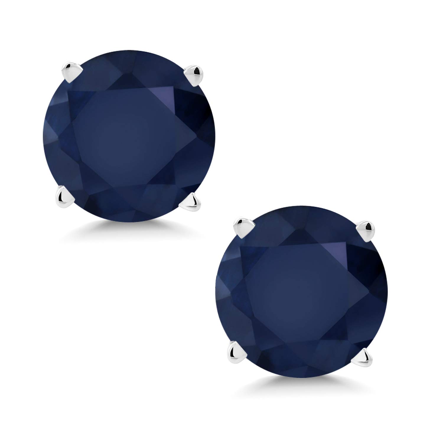 Gem Stone King 14K White Gold Blue Sapphire Stud Earrings For Women | 2.00 Cttw | Gemstone Birthstone | Round 6MM | Gold Earrings for Women