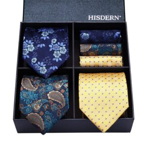 hisdern lot 3 pcs classic men's tie set necktie & pocket square elegant neck ties collection,t3-08,one size