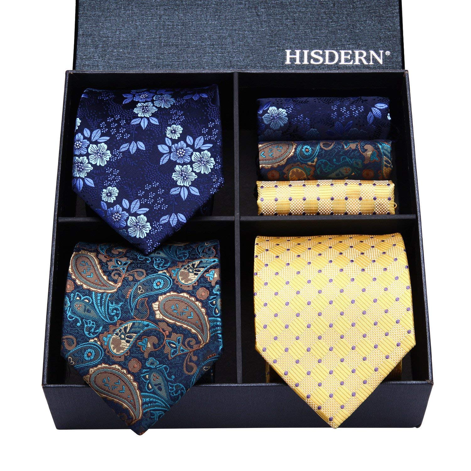 HISDERN Lot 3 PCS Classic Men's Tie Set Necktie & Pocket Square Elegant Neck Ties Collection,T3-08,One Size