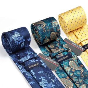 HISDERN Lot 3 PCS Classic Men's Tie Set Necktie & Pocket Square Elegant Neck Ties Collection,T3-08,One Size