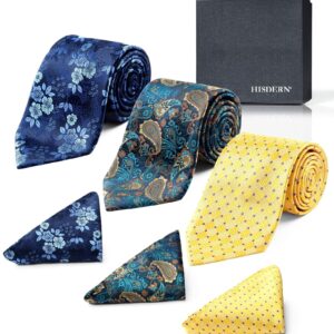 HISDERN Lot 3 PCS Classic Men's Tie Set Necktie & Pocket Square Elegant Neck Ties Collection,T3-08,One Size