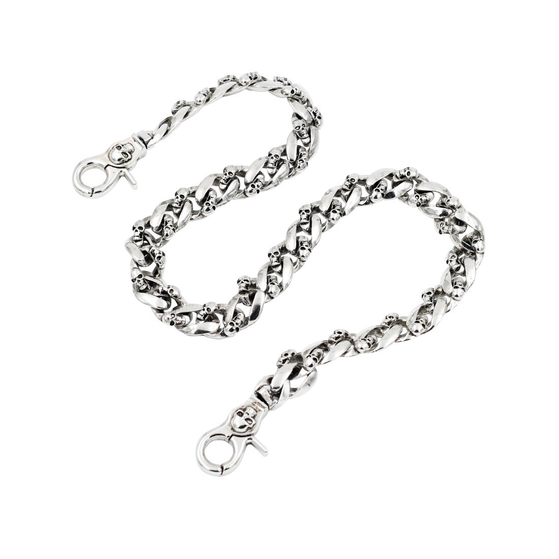 UNIQSUM Strong Skull Flat Soft curved Leash wallet chain Biker Punk Key chain SJ01S (Silver)