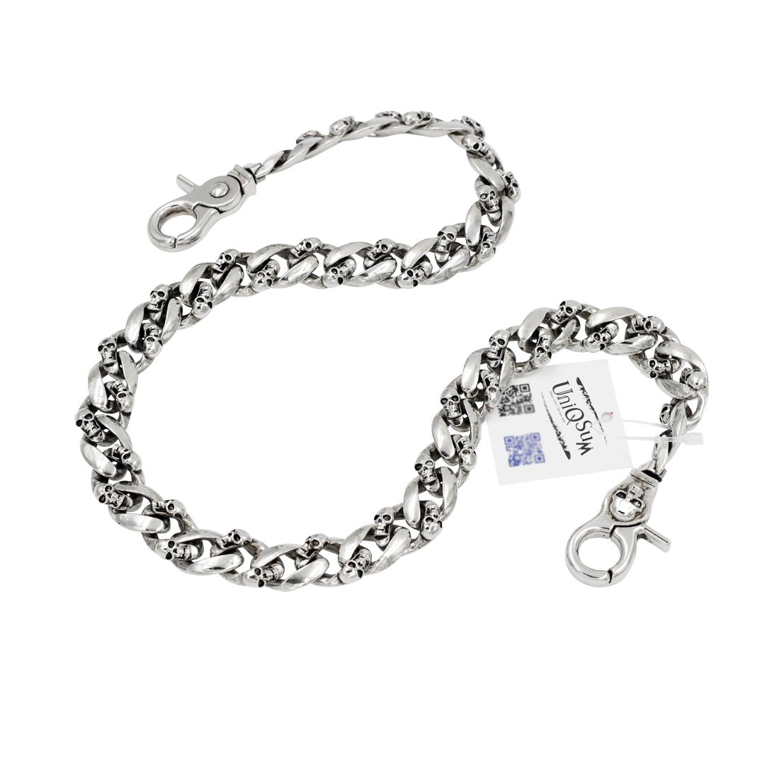 UNIQSUM Strong Skull Flat Soft curved Leash wallet chain Biker Punk Key chain SJ01S (Silver)