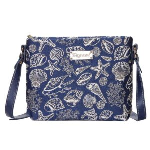 signare tapestry crossbody bag shoulder purse for women in blue sea shell design (xb02-shell)