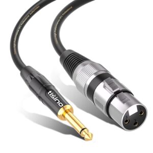 tisino female xlr to 1/4 (6.35mm) ts mono jack unbalanced microphone cable mic cord for dynamic microphone - 10 ft/3 meters