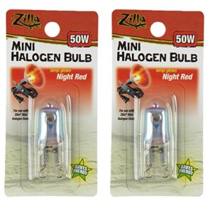 zilla reptile terrarium heat lamps mini halogen bulb, night red, 50w (2 pack)